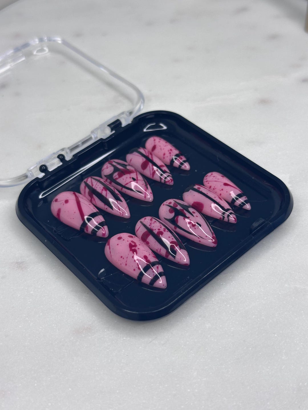 Anime-inspired Press on Nails | Curse Tattoo Design | Blood Splatter ...