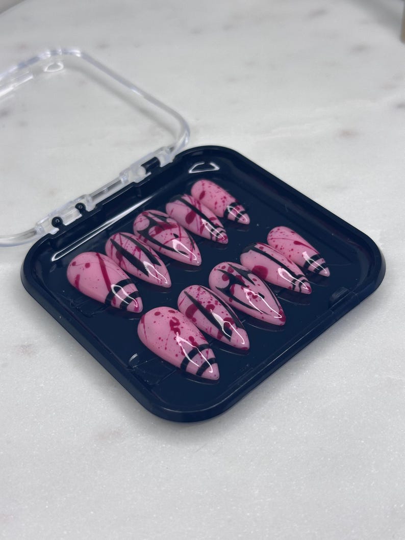 Anime-inspired Press on Nails | Curse Tattoo Design | Blood Splatter ...