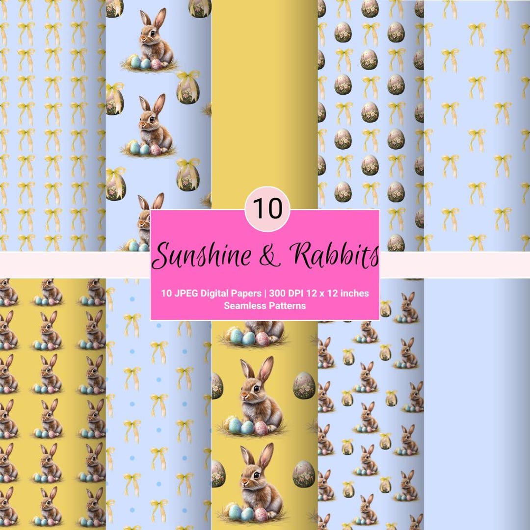 Easter Bunny Digital Paper Pack I 10 Seamless Patterns With Eggs and ...