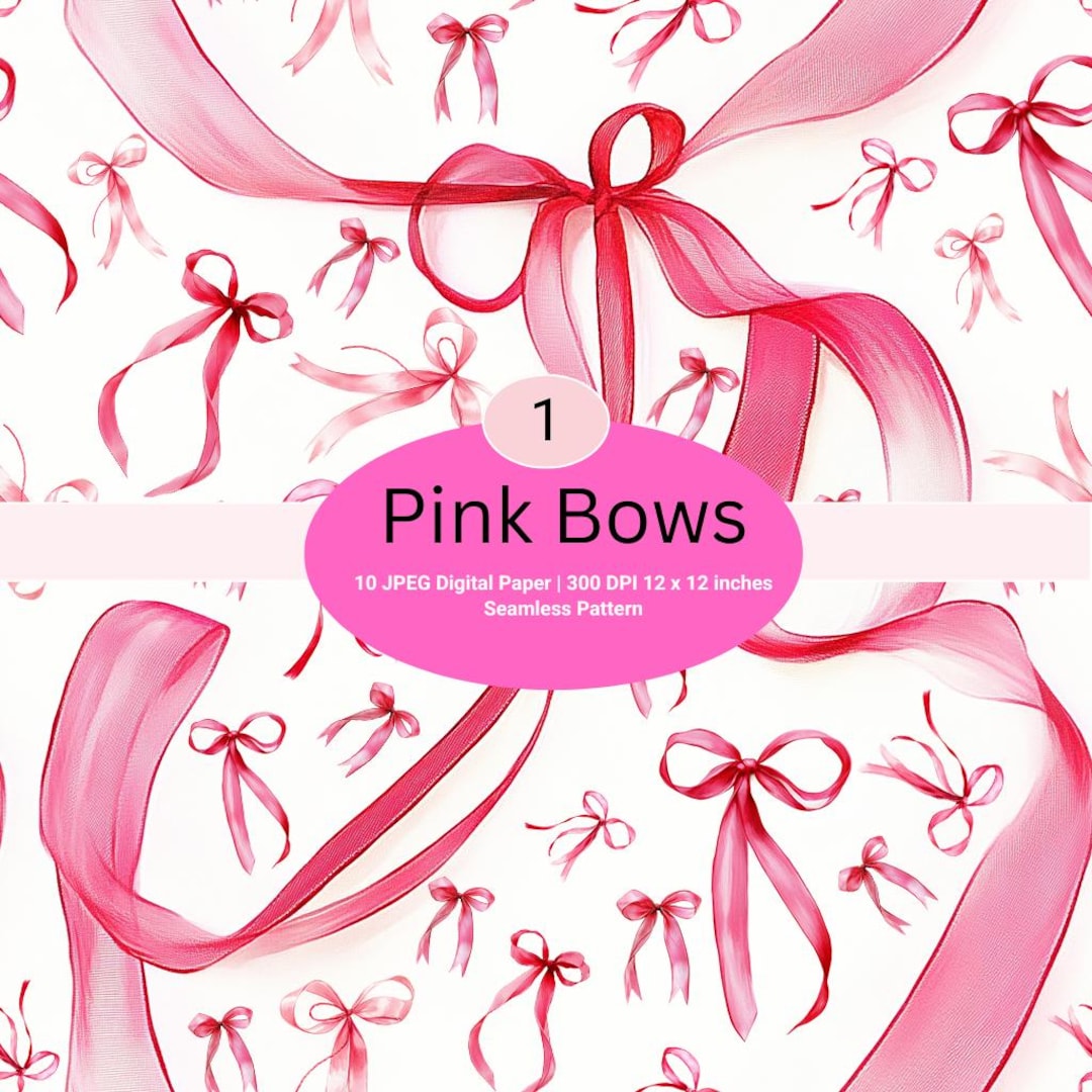 Pink Ribbon Bow Digital Paper | Seamless Bow Pattern | Gift Wrap ...
