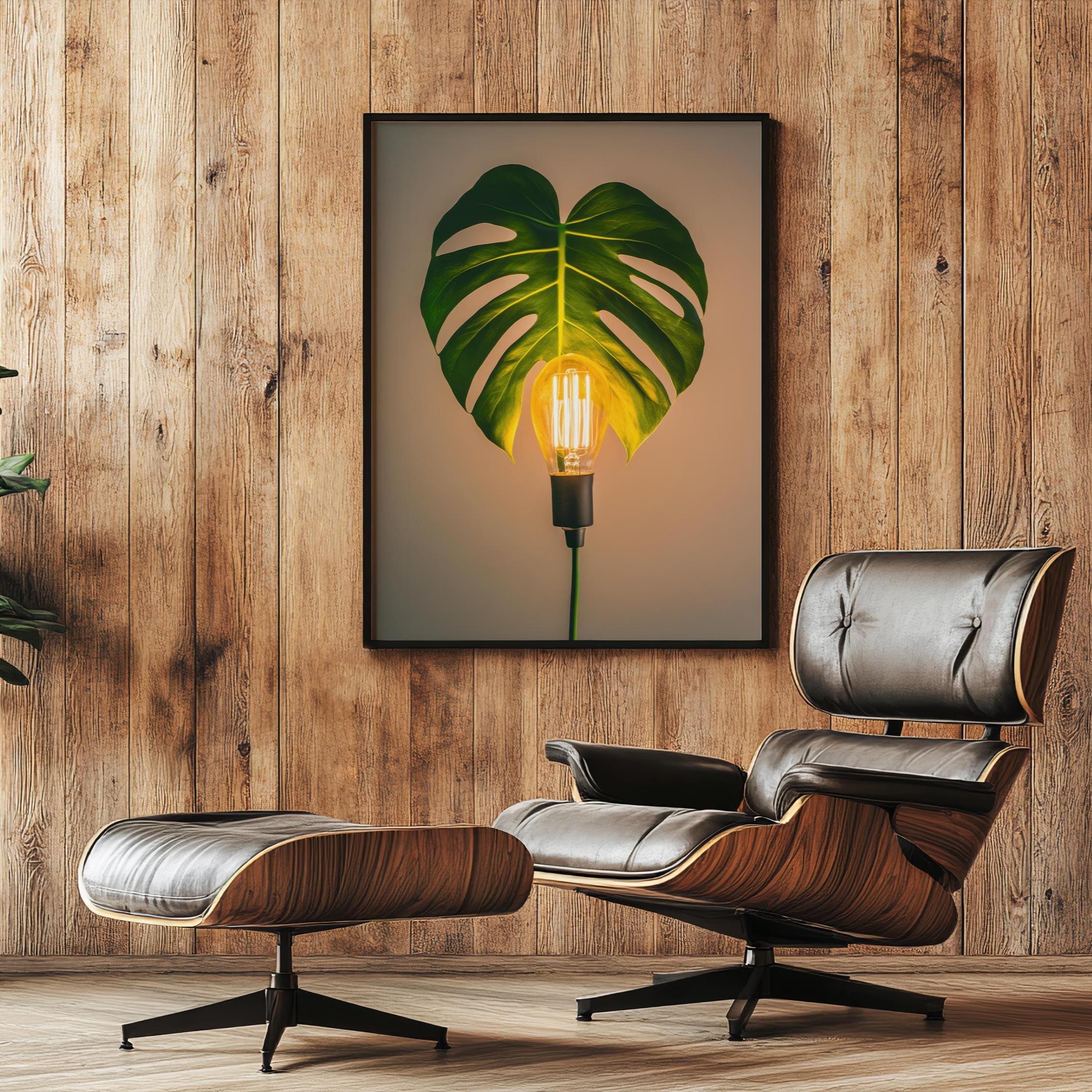 Monstera Leaf Light Bulb Art I Tropical Botanical Wall Print With ...