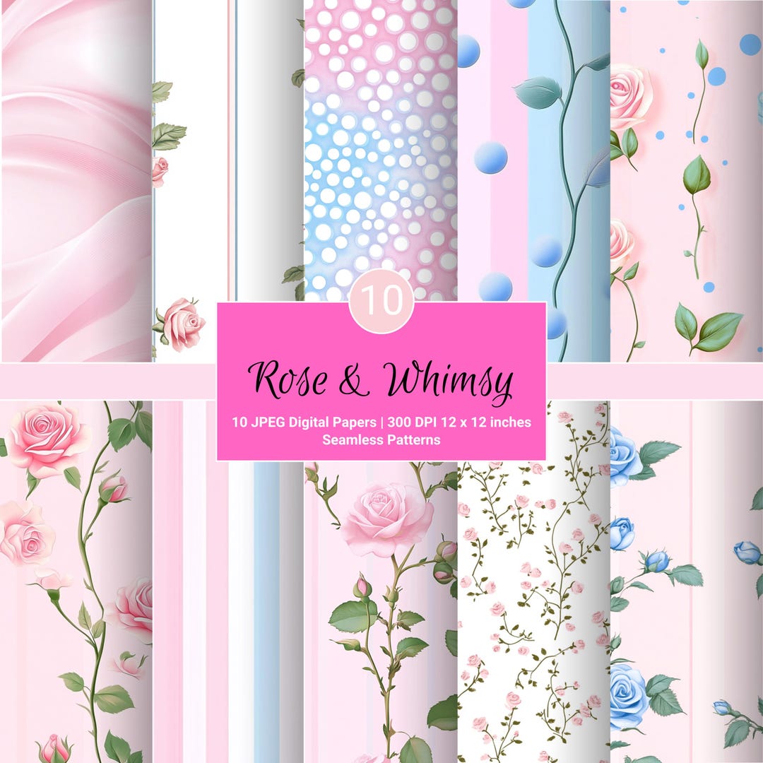 10 Pastel Rose & Whimsy Floral Pattern | Elegant Pink, Blue Design ...