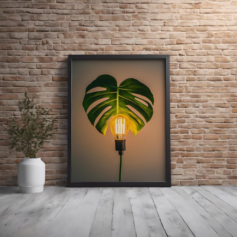 Monstera Leaf Light Bulb Art I Tropical Botanical Wall Print With ...