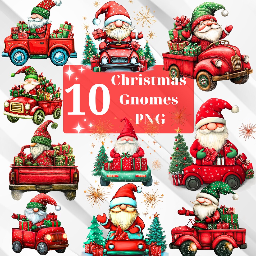 10 Watercolor Clipart PNG, Red Green Christmas Gnome, Red Gnomes ...