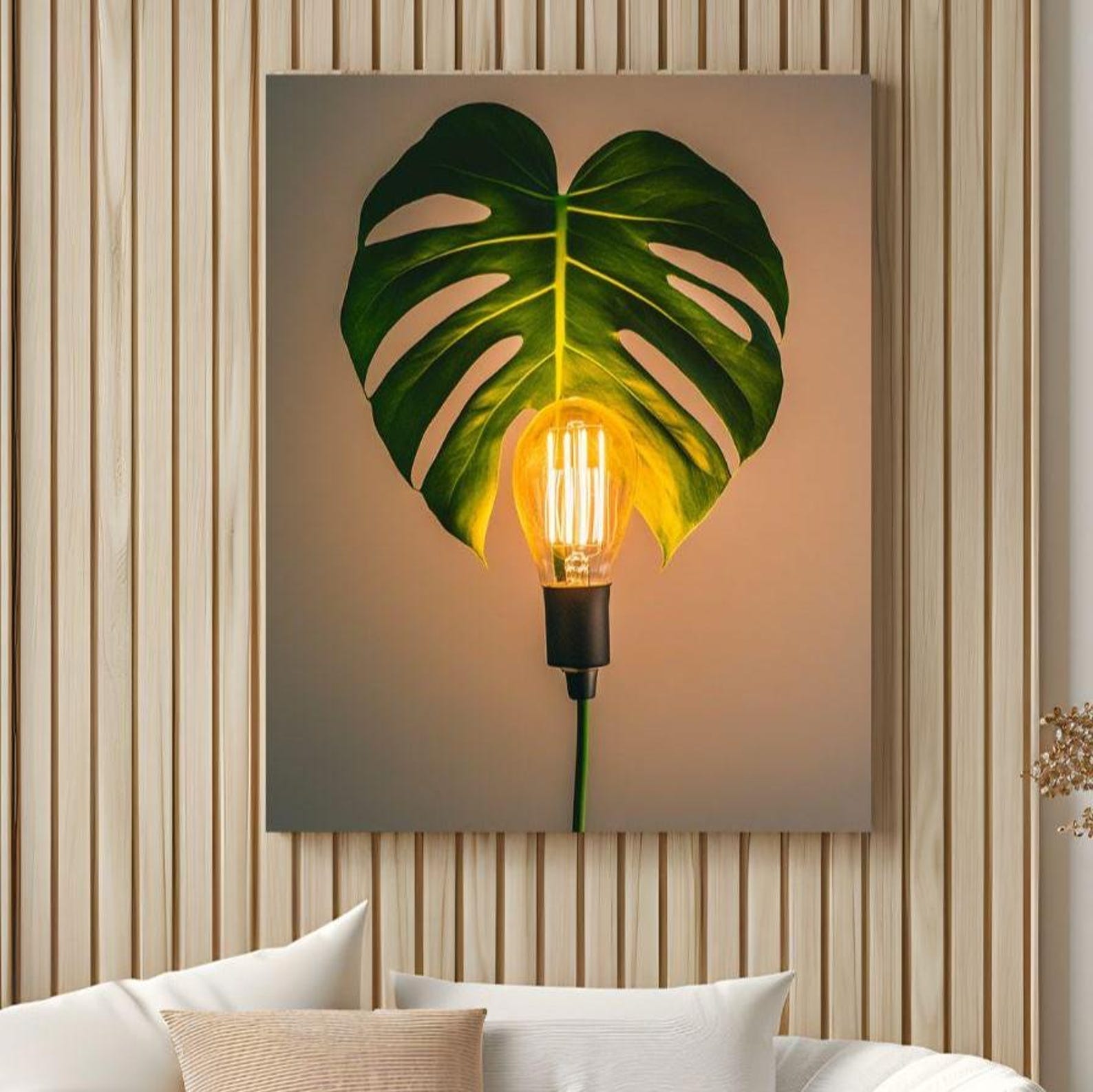 Monstera Leaf Light Bulb Art I Tropical Botanical Wall Print With ...