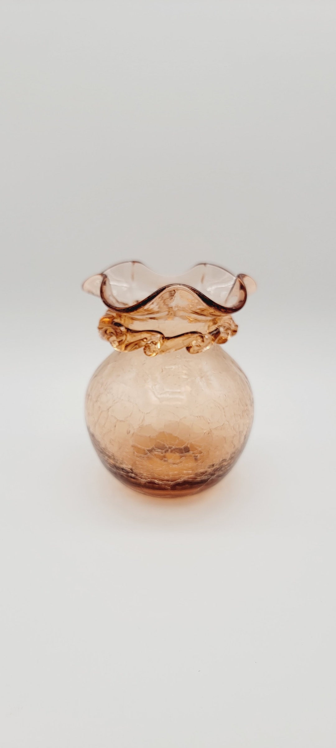 Vintage Pilgrim Blenko Apricot Crackle Glass Ruffled Top Vase - Etsy