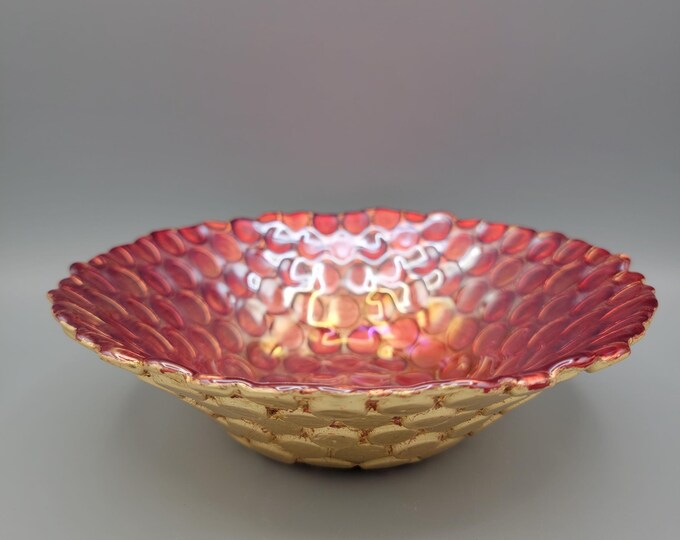 Vintage Art Glass Decorative Bowl Bubble Glass Ruby Red Gold Foil Outer ...