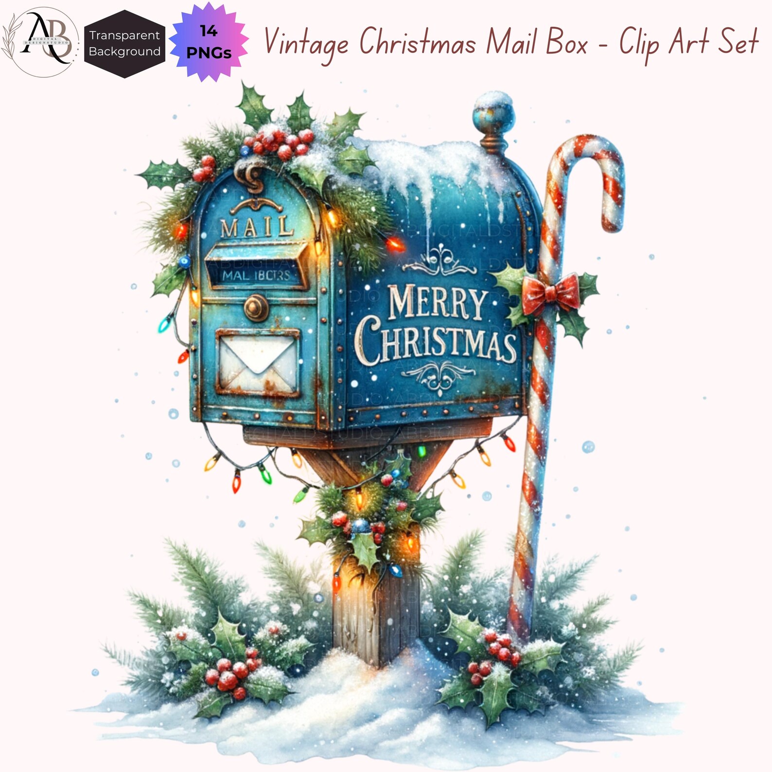 Vintage Christmas Post Box PNG Clipart Bundle: 14 Festive North Pole ...