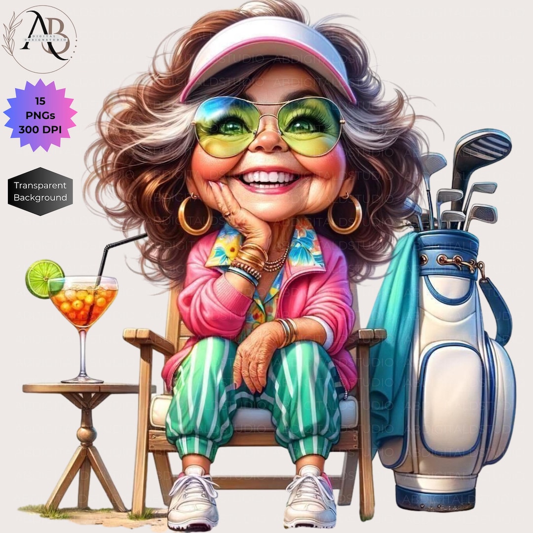 Lady Golfer PNG Clipart: Senior Grandma Golfing (digital Download -15 ...