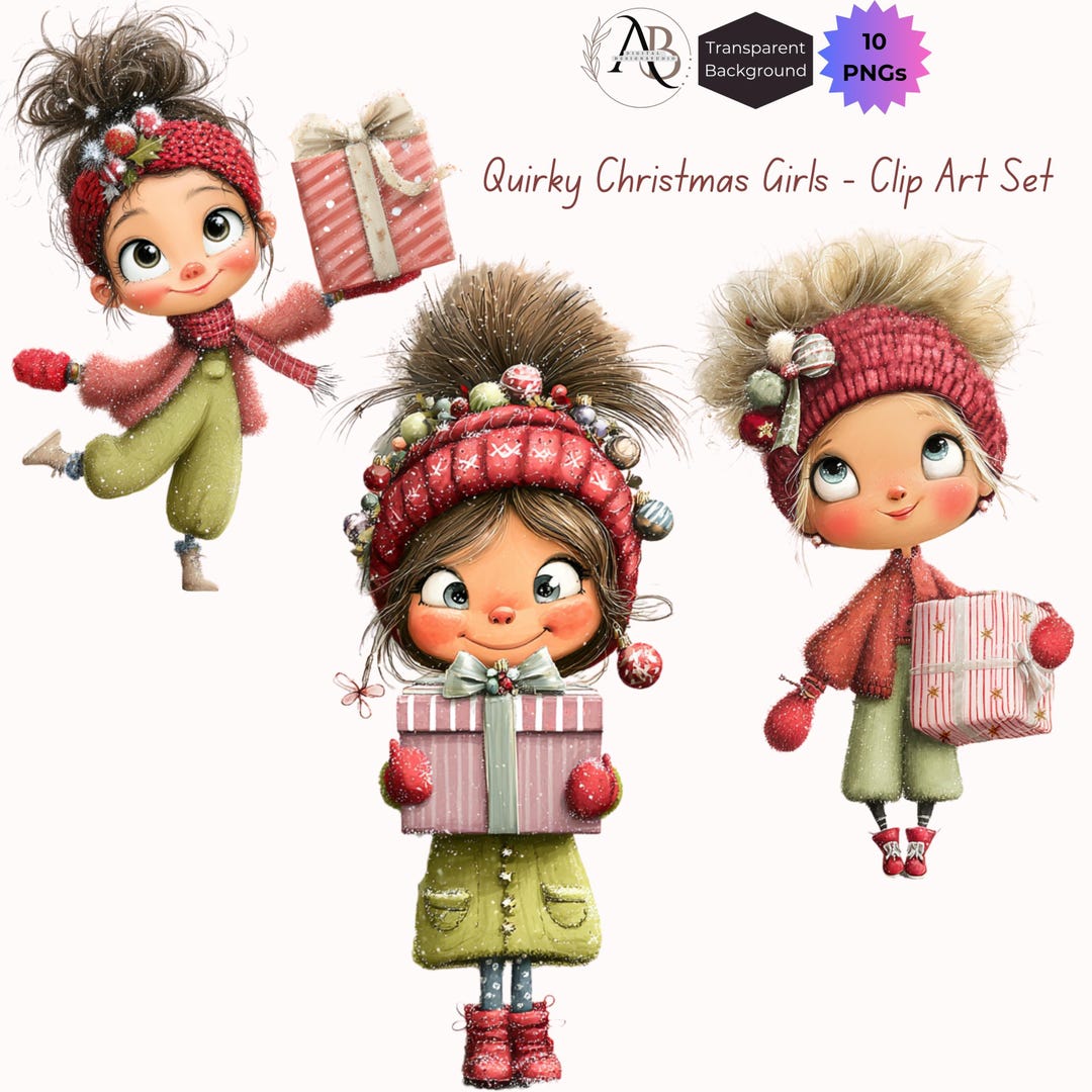 Quirky Christmas Girl PNG, Quirky Girls Clipart 10 Pngs (digital ...