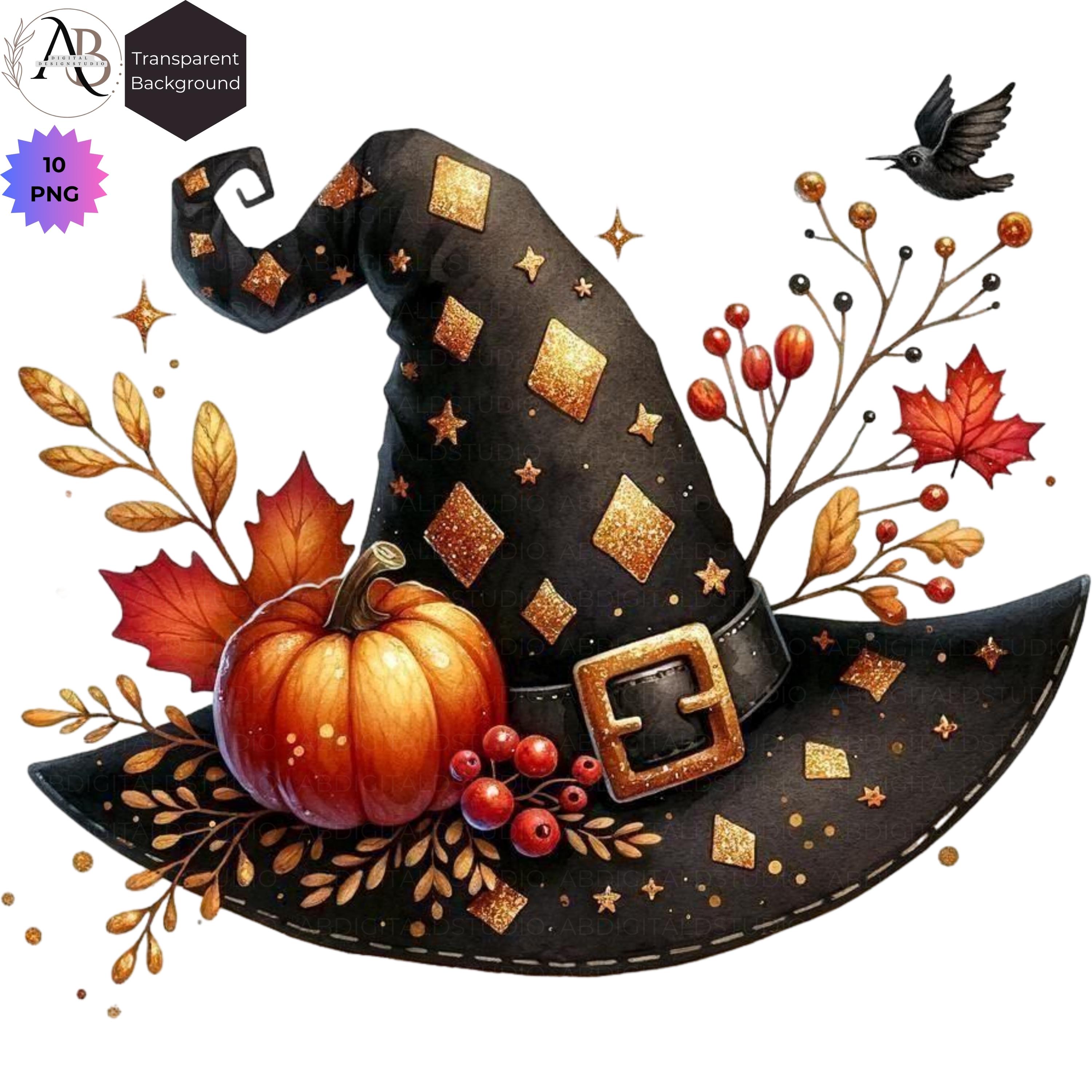 Halloween Witch Hat Clipart: 10 PNG for Scrapbooking, Hallowing Cards ...
