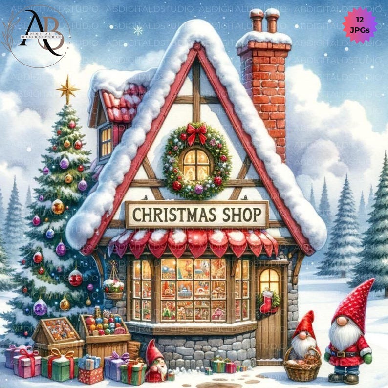 Christmas Clipart Christmas Shop Storefront Print 12 JPG Printable ...
