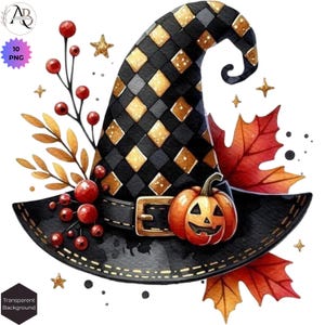Halloween Witch Hat Clipart: 10 PNG for Scrapbooking, Hallowing Cards ...