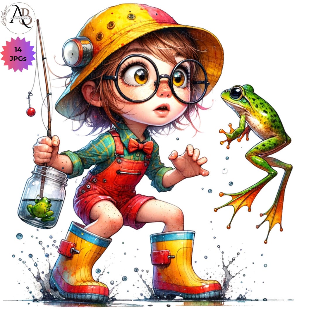 Quirky Girl, Funny Girl, Frog Clipart 14 JPG, Summer Frog Girl ...