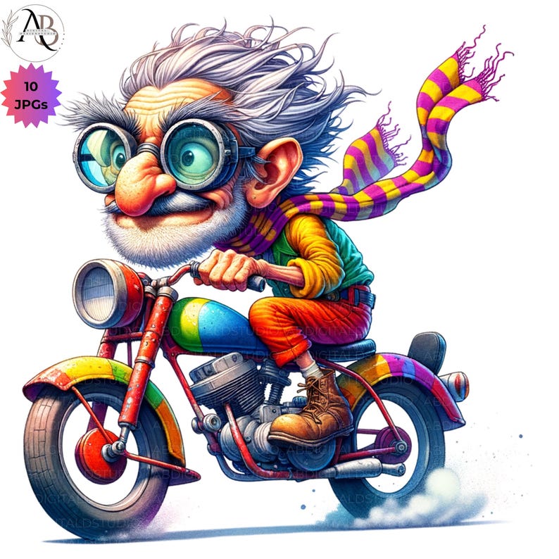 Funny Old Man on Motorcycle Clipart: Quirky Biker Art (digital Download ...