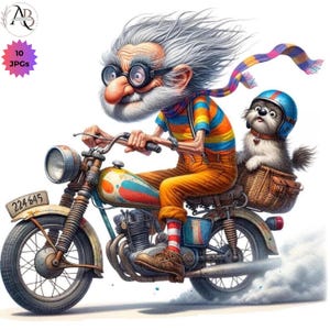 Funny Old Man on Motorcycle Clipart: Quirky Biker Art (digital Download ...