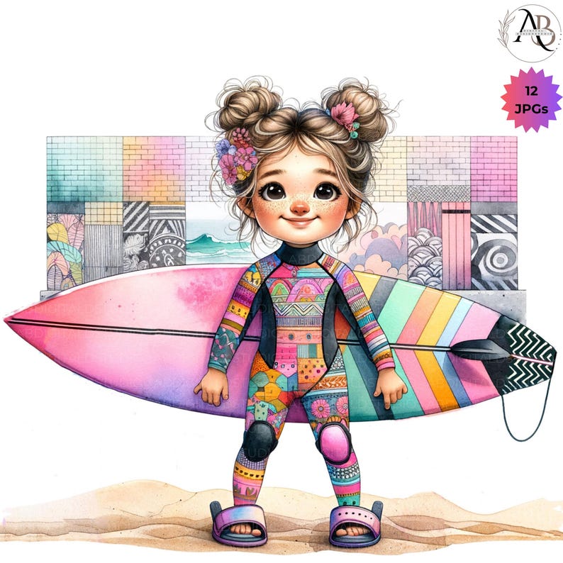 Surfer Girl Watercolor Clipart: Quirky Summer Art (digital Download) - Etsy