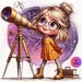Stargazer Celestial Astronomy Mystical Clipart Whimsical Girl Star ...