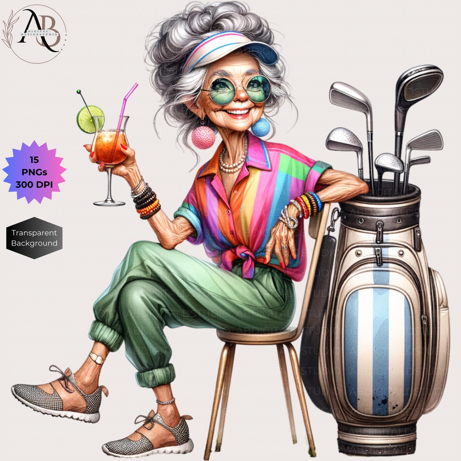 Lady Golfer PNG Clipart: Senior Grandma Golfing (digital Download -15 ...