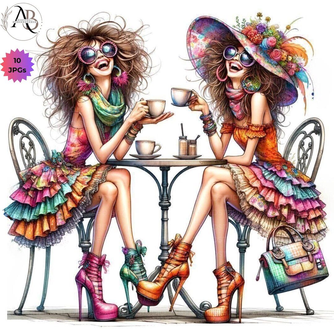 Best Friend Clipart 10 JPG, Best Friends Girls, Laughing Friend, Quirky ...