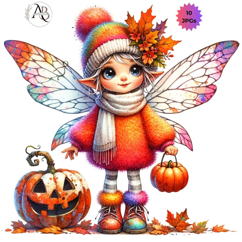 Halloween Fairy Clipart: Pumpkin Jack-o'-lantern Designs (digital ...