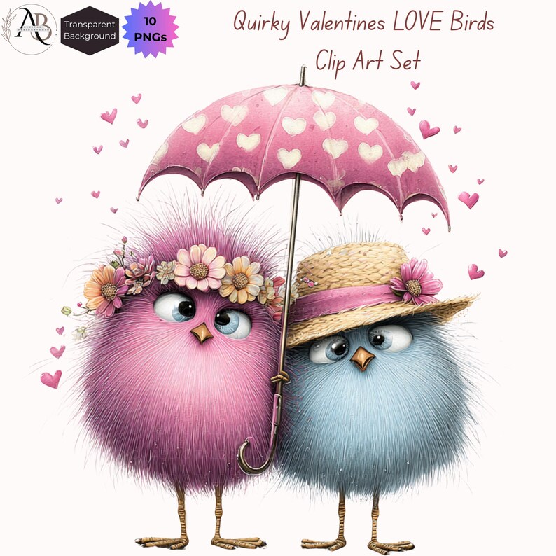 Quirky Love Birds PNG Clipart: Cute Valentines Birds 10 PNG (DIGITAL ...