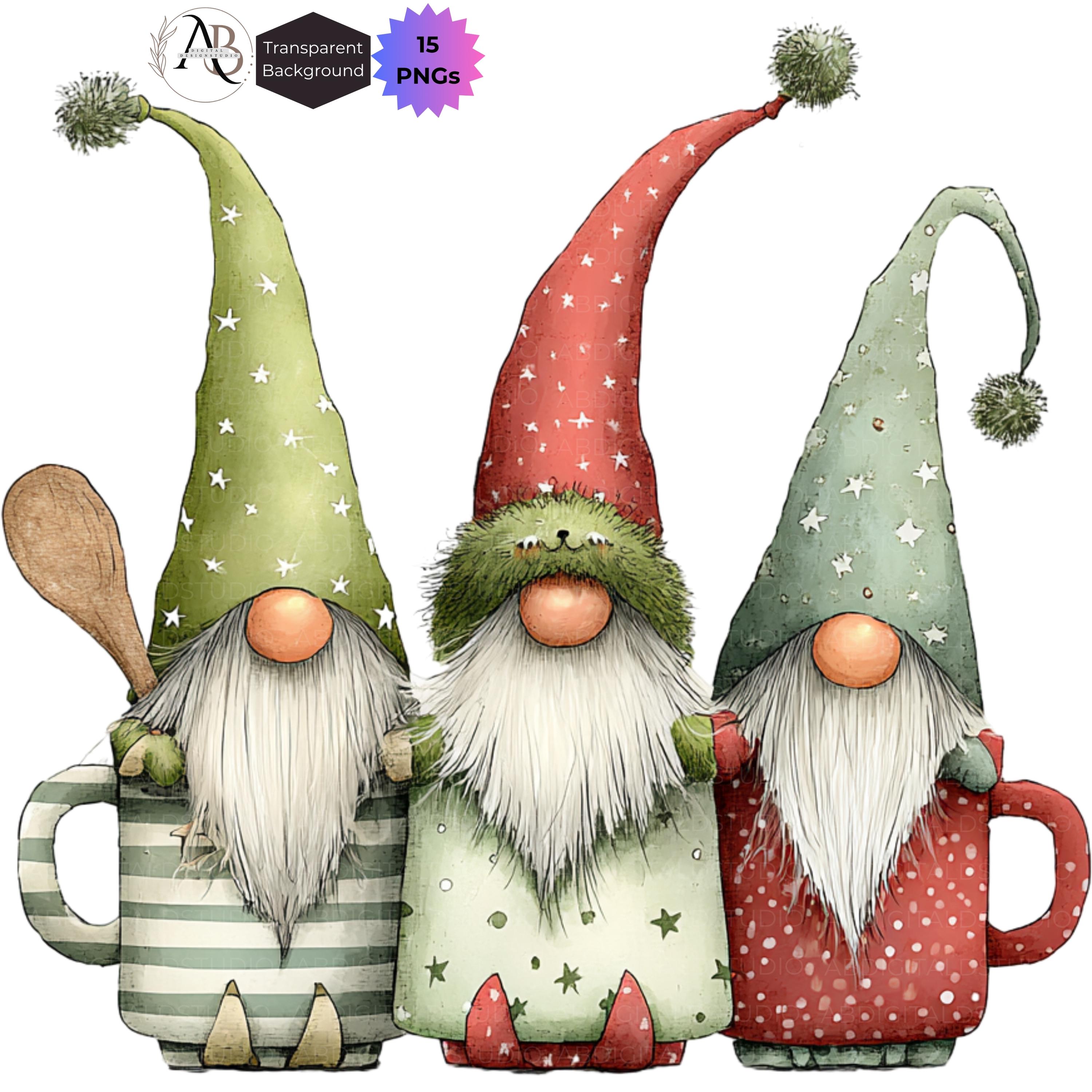 Christmas Gnome Clipart: Holiday Watercolor PNG Images (15 Digital ...