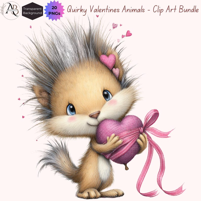Watercolor Valentines Animals Clipart: 20 PNG Bundle (digital Download ...
