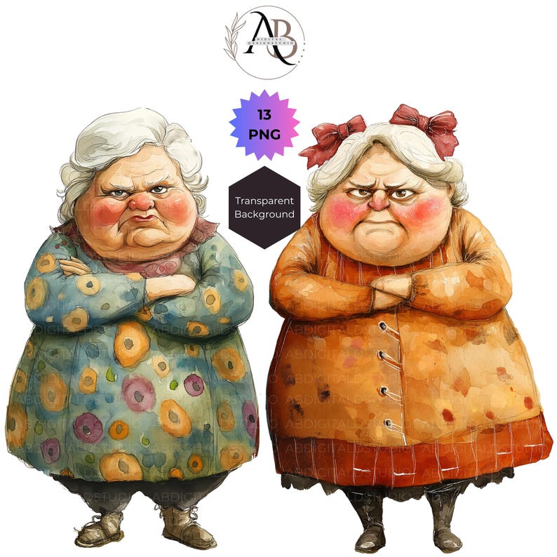 Grumpy Old Ladies Clipart 13 PNG: Funny Grandma Cartoon (digital ...