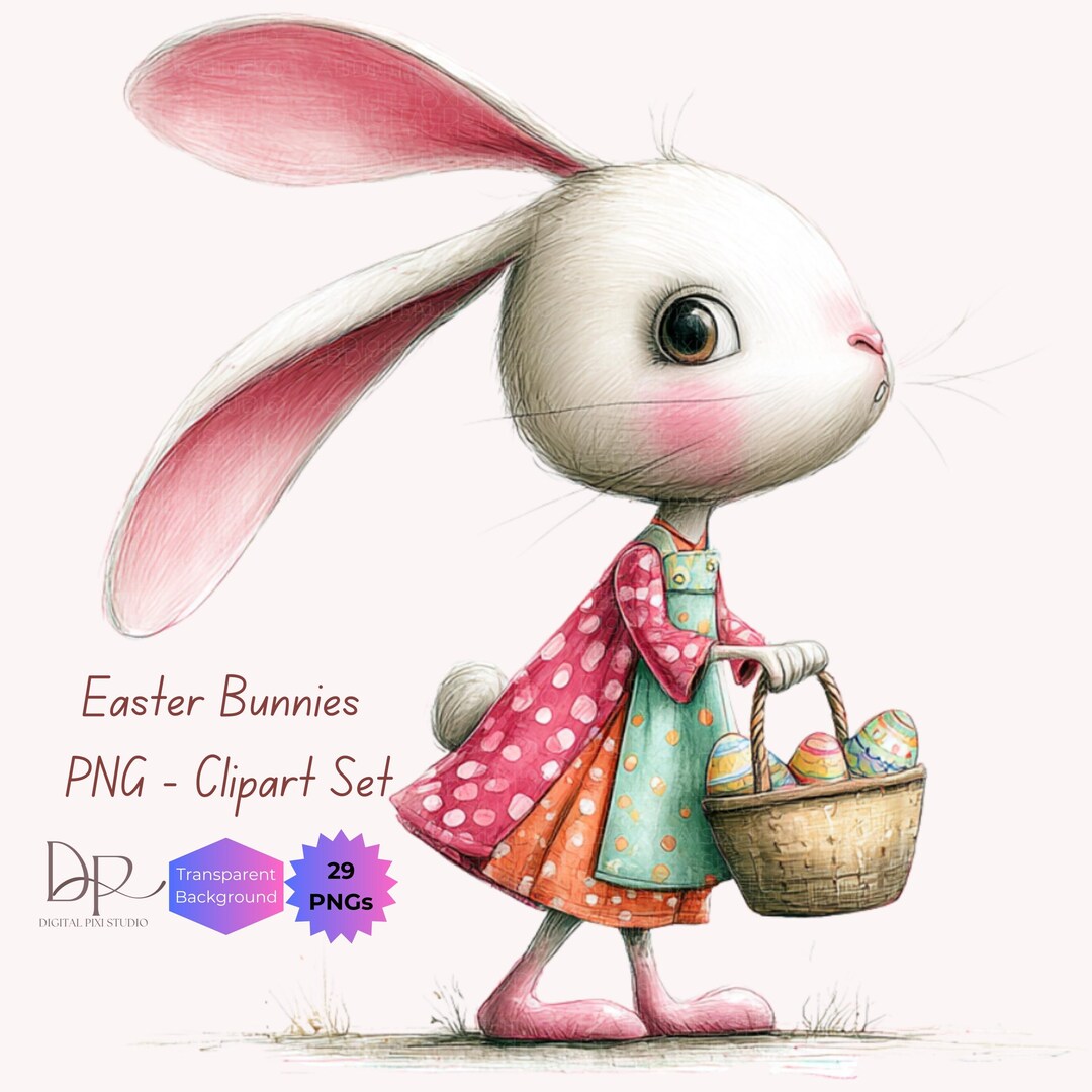 Watercolor Easter Bunny Clipart: 29 PNG Bundle, Scrapbooking (digital ...