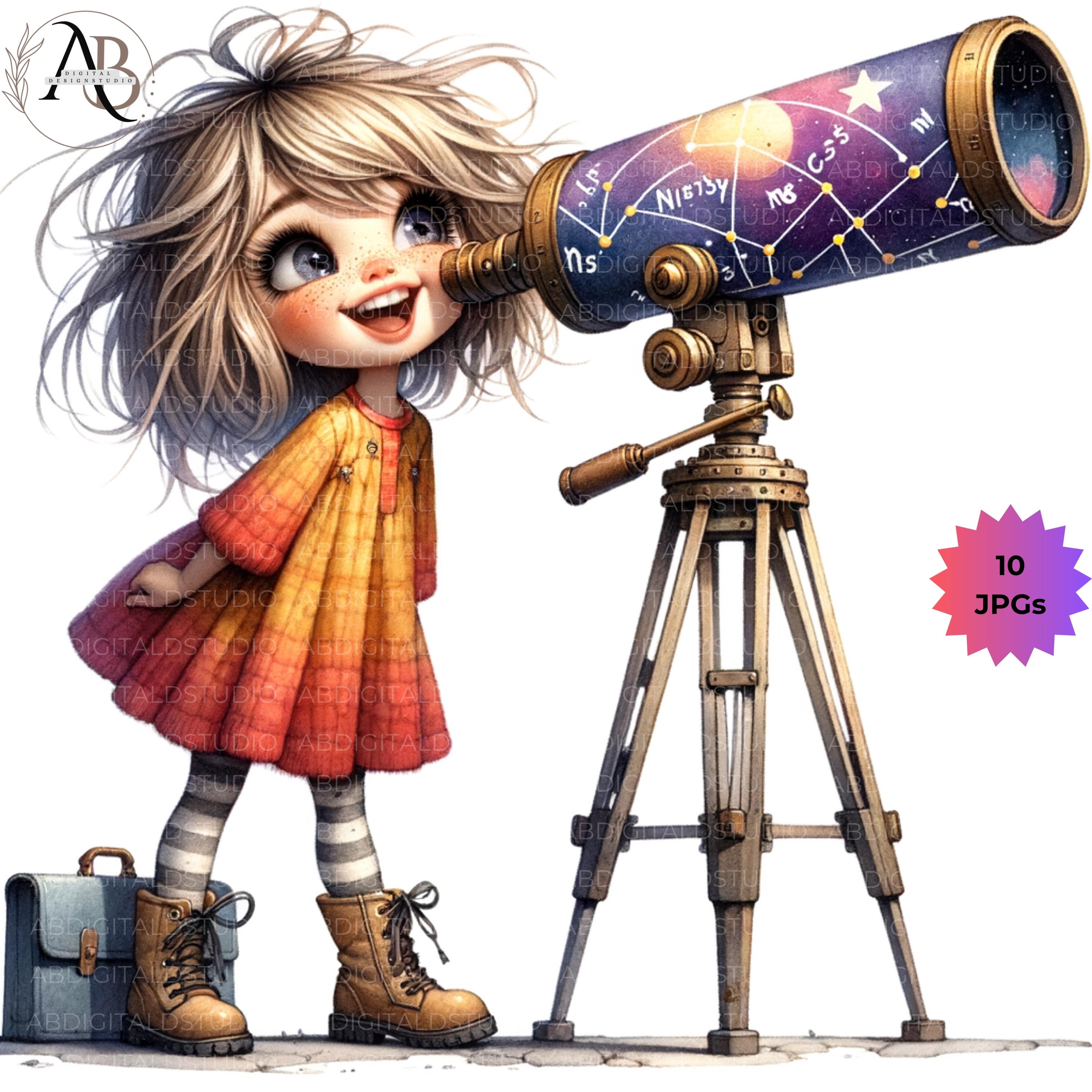 Stargazer Celestial Astronomy Mystical Clipart Whimsical Girl Star ...