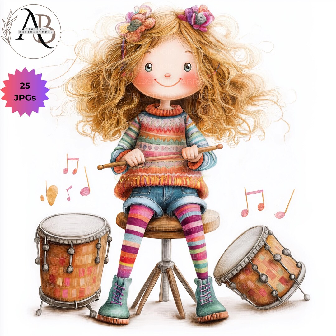 Quirky Girl Musical Clipart 25JPG Cute Whimsical Girls Musical ...
