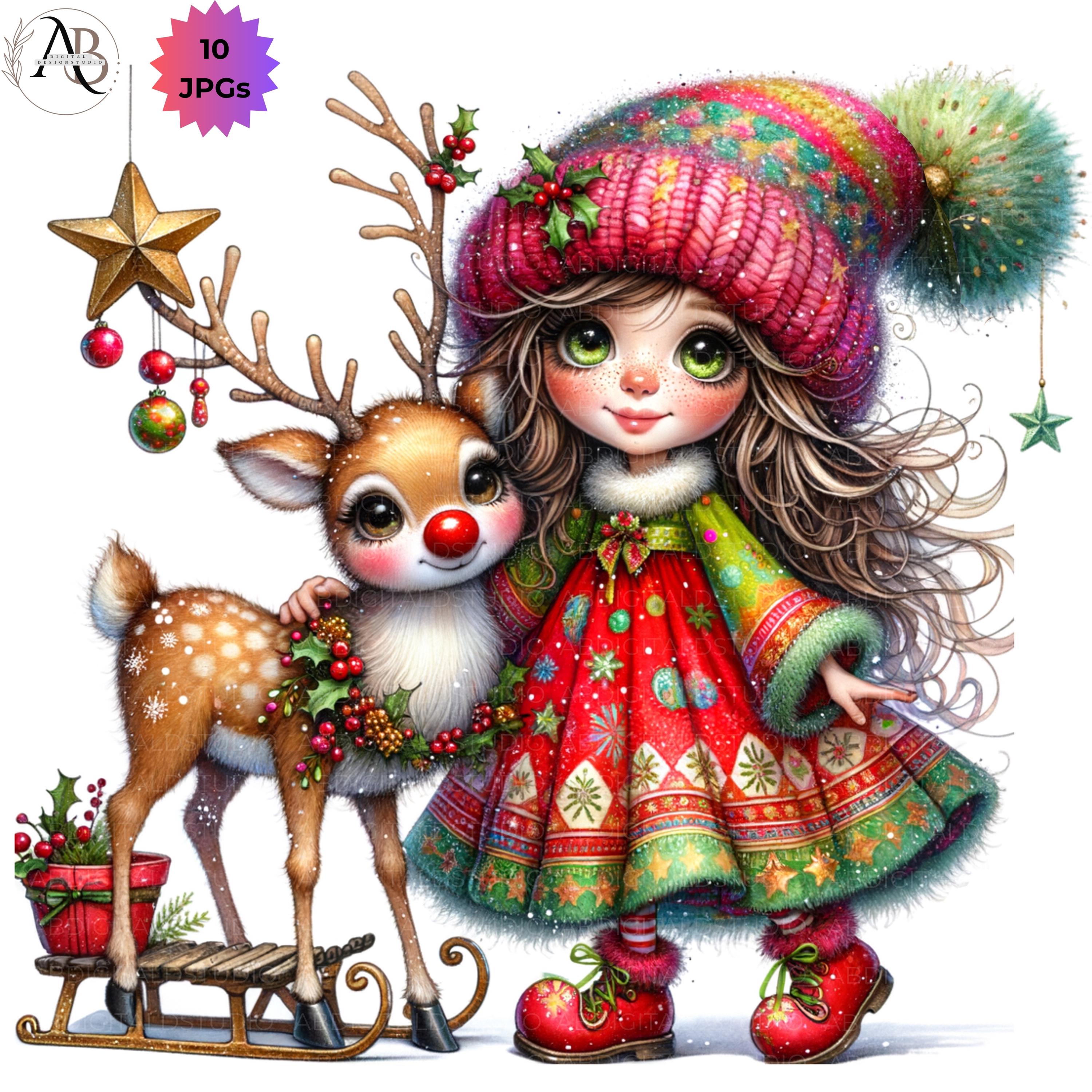 Whimsical Christmas Reindeer Clipart: Festive Watercolor Designs ...