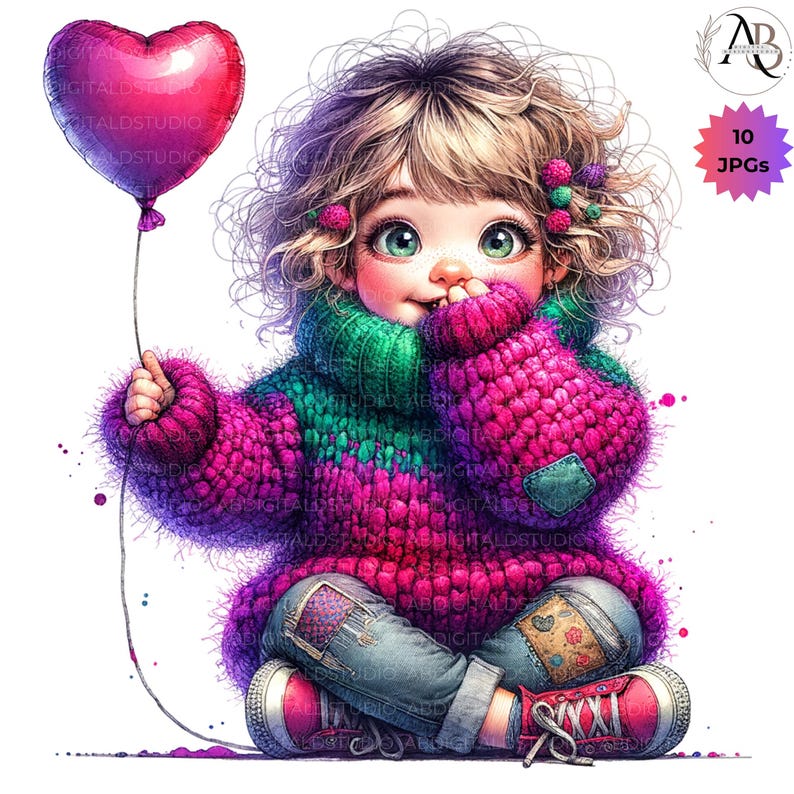 Valentines Day Quirky Girl Clipart 10 JPG Bundle Cute Little Valentine ...