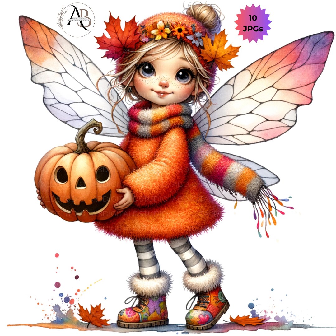 Halloween Fairy Clipart: Pumpkin Jack-o'-lantern Designs (digital ...