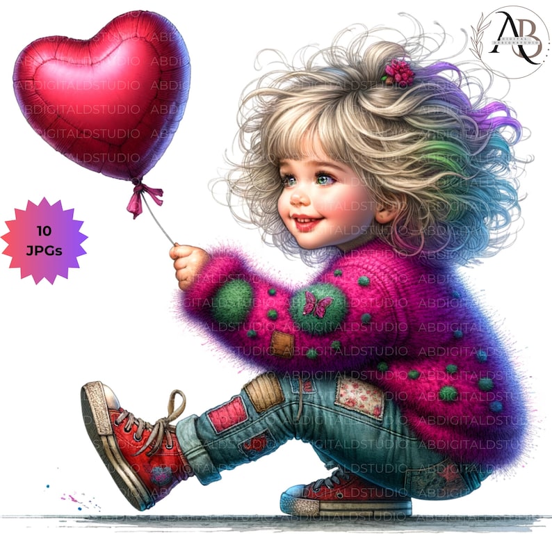Valentines Day Quirky Girl Clipart 10 JPG Bundle Cute Little Valentine ...
