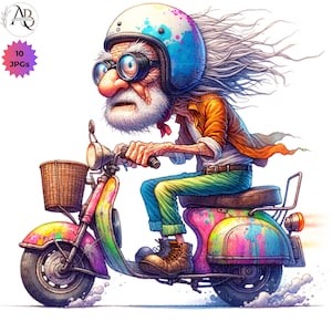 Funny Old Man on Motorcycle Clipart: Quirky Biker Art (digital Download ...