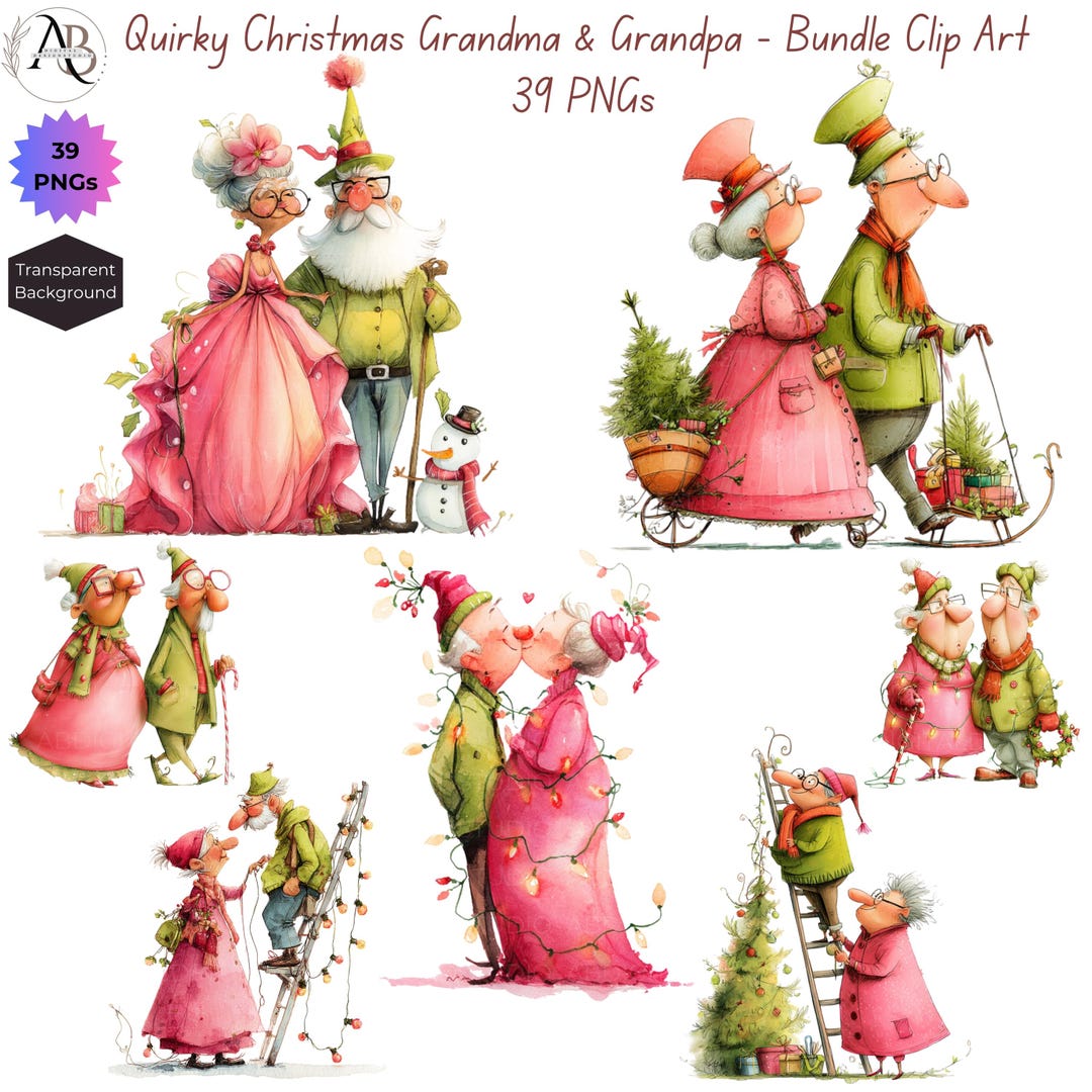 Whimsical Christmas Grandma Grandpa Clipart 39 PNG Mega Bundle (DIGITAL ...
