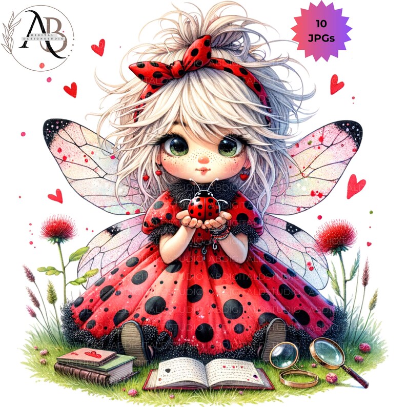 Quirky Girl Ladybugs Butterflies 10 JPG Ladybug Clipart Bundle ...