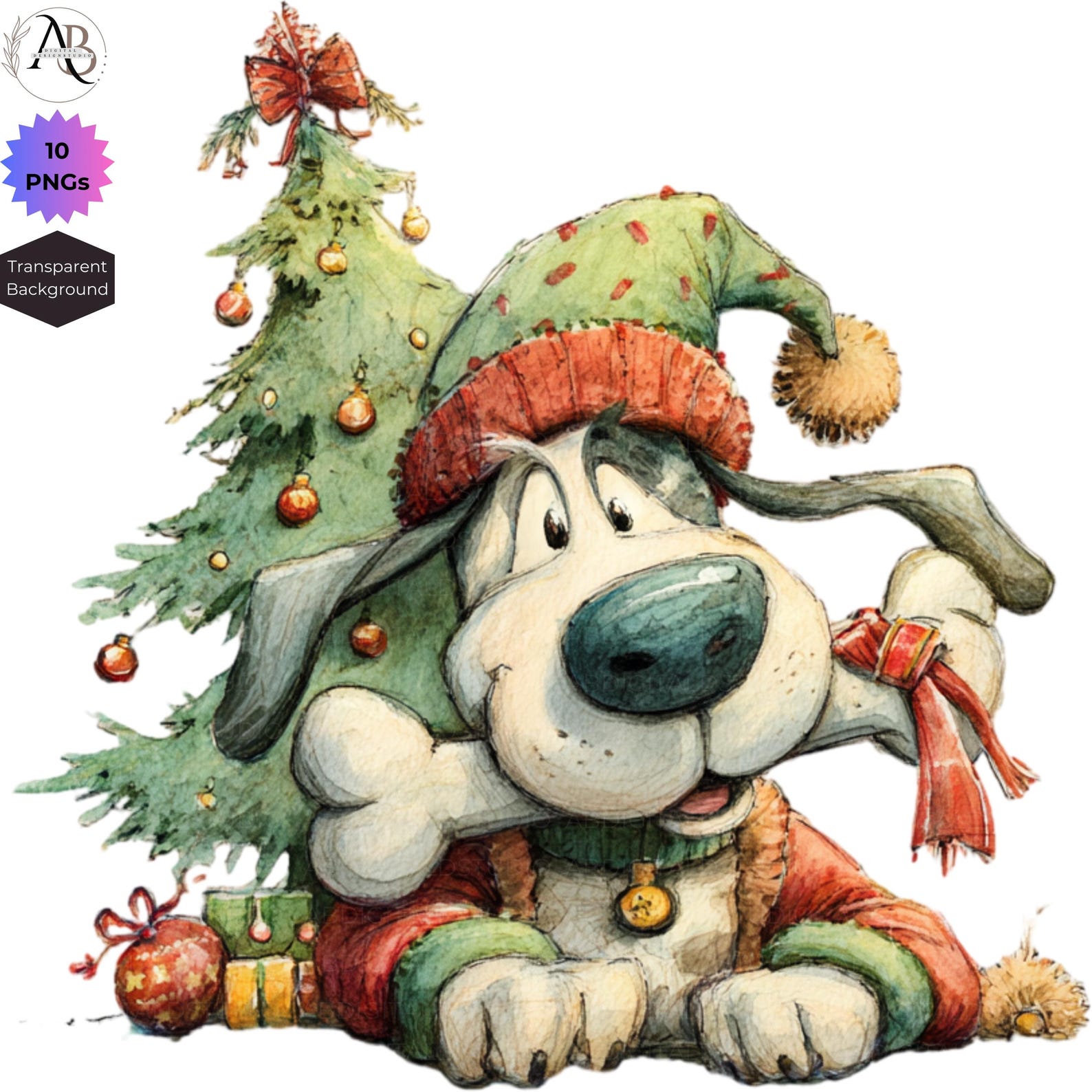 Christmas Dogs Clipart Bundle: 10 PNG, Holiday Watercolor Digital ...
