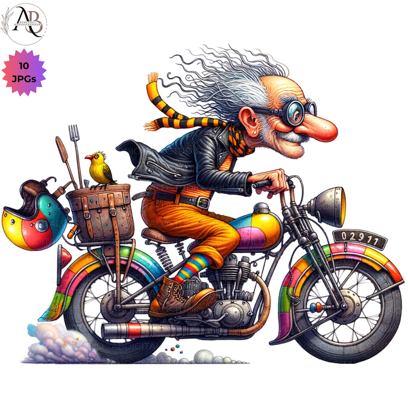 Funny Old Man on Motorcycle Clipart: Quirky Biker Art (digital Download ...