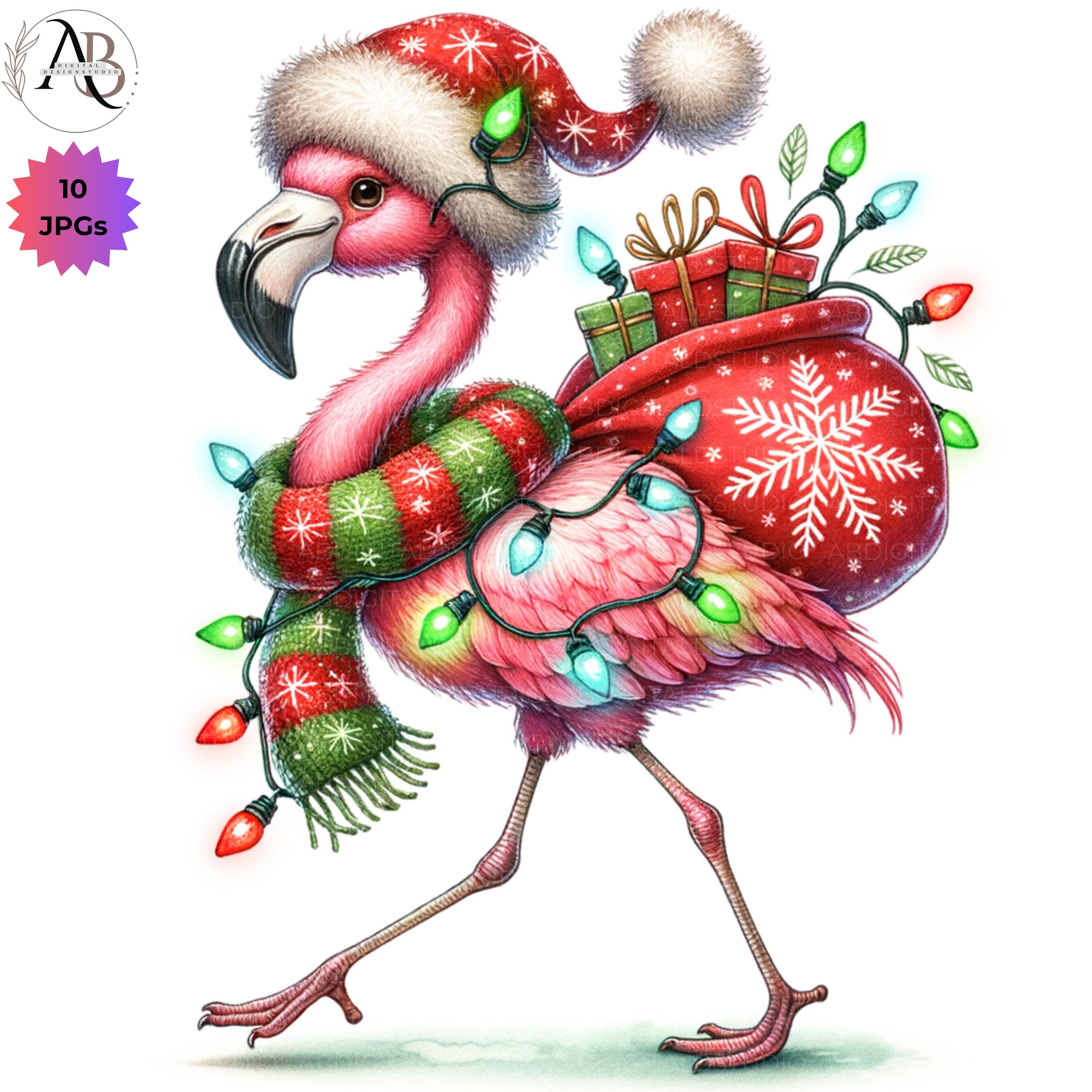 Festive Christmas Flamingo, Christmas Clip Art Bundle 10 JPG, Tropical ...