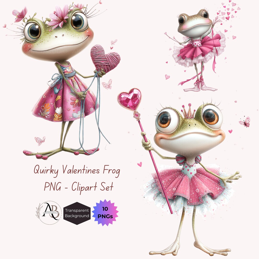 Quirky Valentines Day Frog Clipart: (10 PNG DIGITAL DOWNLOAD) for ...