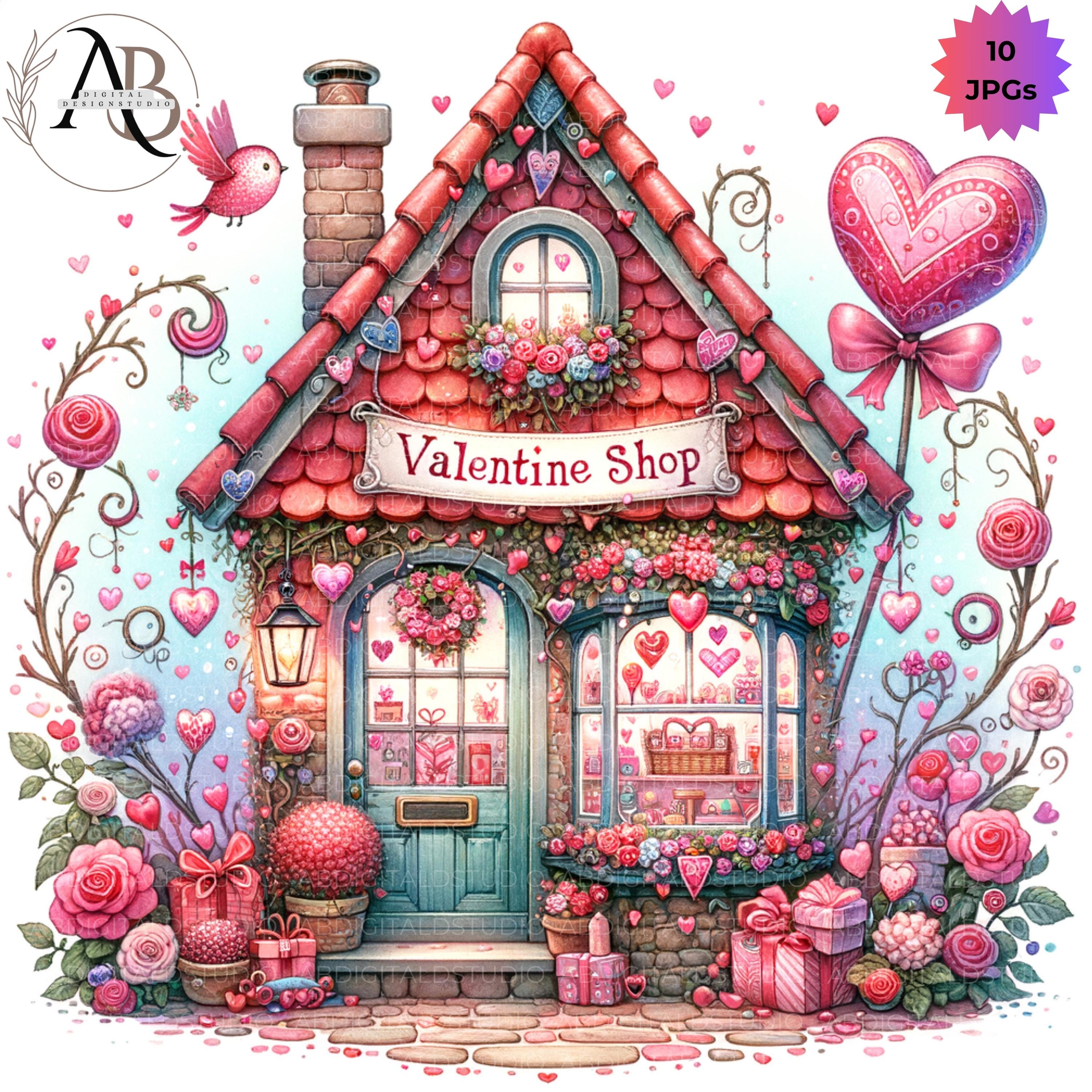 Valentines Shop Clipart Bundle, Watercolor Style (JPG Printable - 10 ...