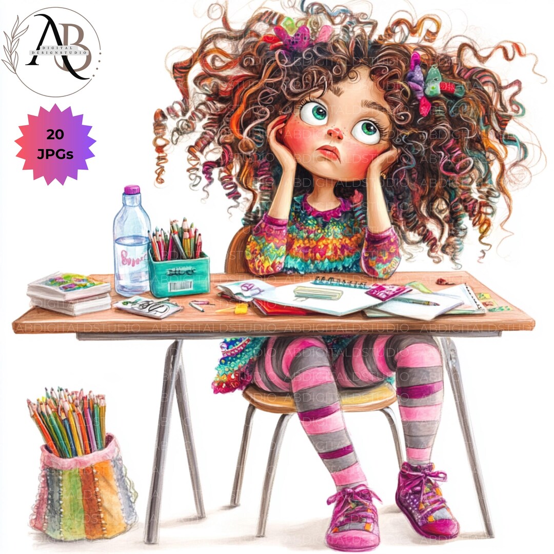 Quirky School Girls Clipart 20JPG, Girls on Bench, Back to School ...