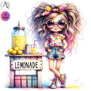 Lemonade Girl Clipart: Whimsical Watercolor Art - Printable JPG Bundle ...