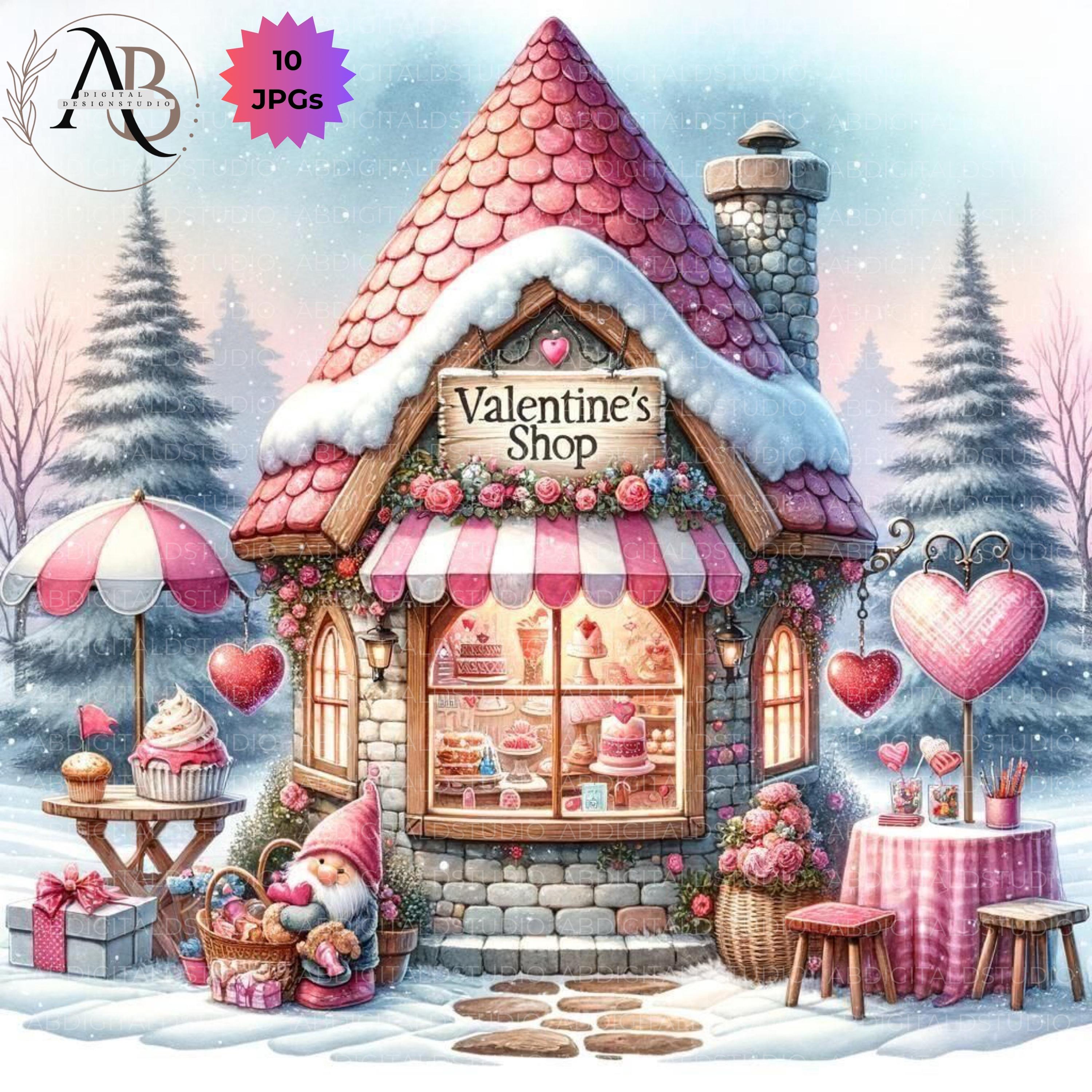 Valentines Shop Clipart Bundle, Watercolor Style (JPG Printable - 10 ...