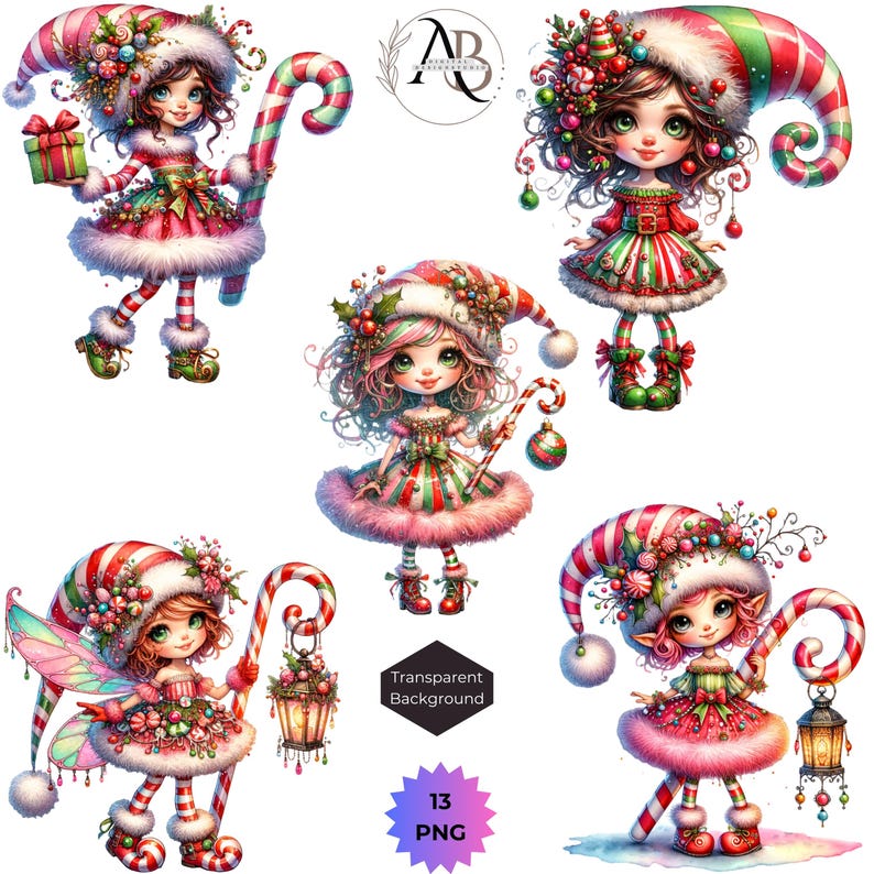 Christmas Girl Clipart: Candy Cane PNG, Journaling Ephemera ...