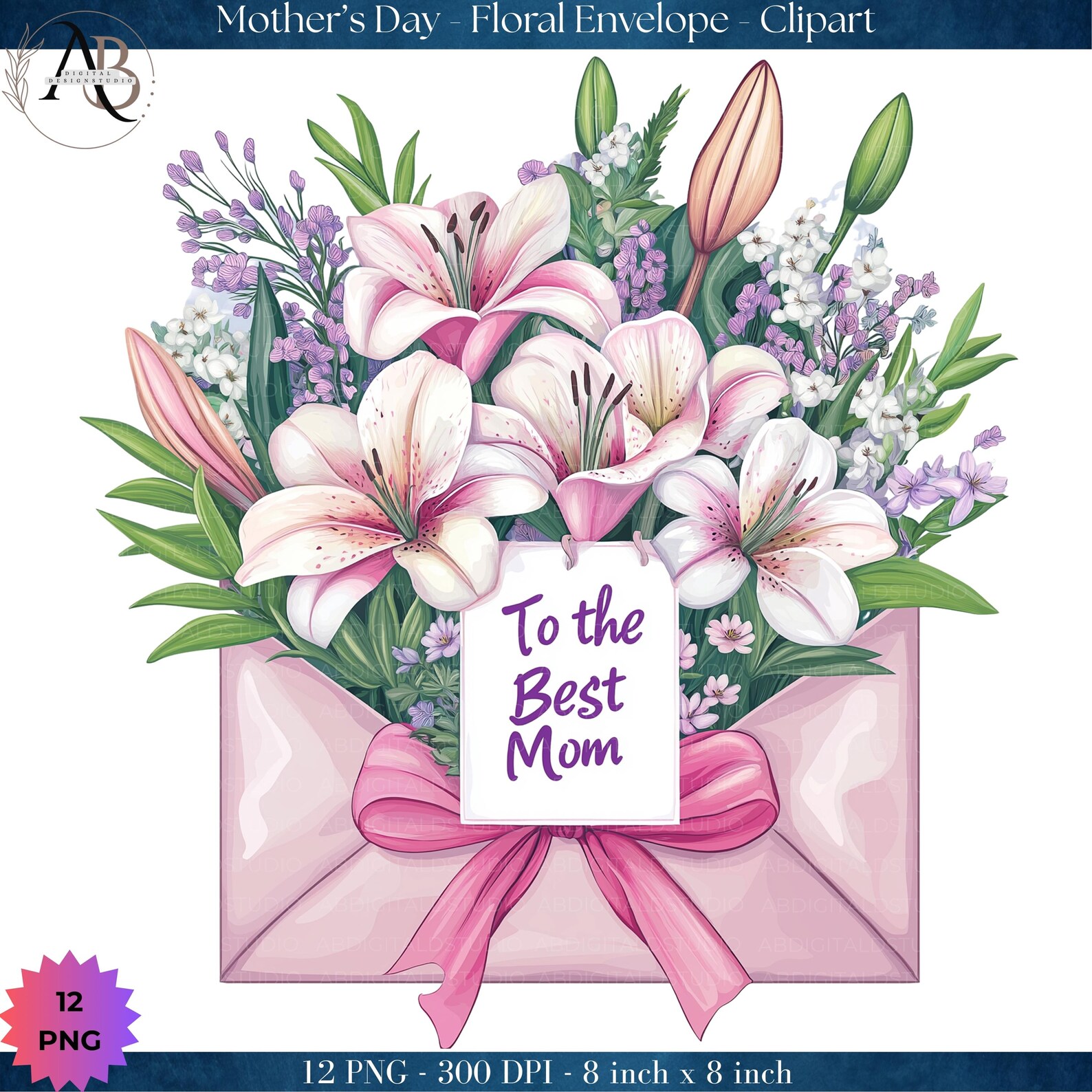 Watercolor Flower Clipart Bundle: Mother's Day PNG Graphics (digital ...
