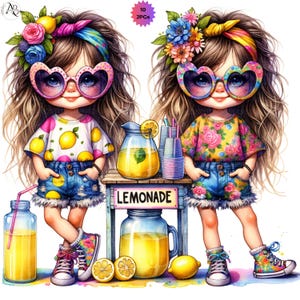Lemonade Girl Clipart: Whimsical Watercolor Art - Printable JPG Bundle ...